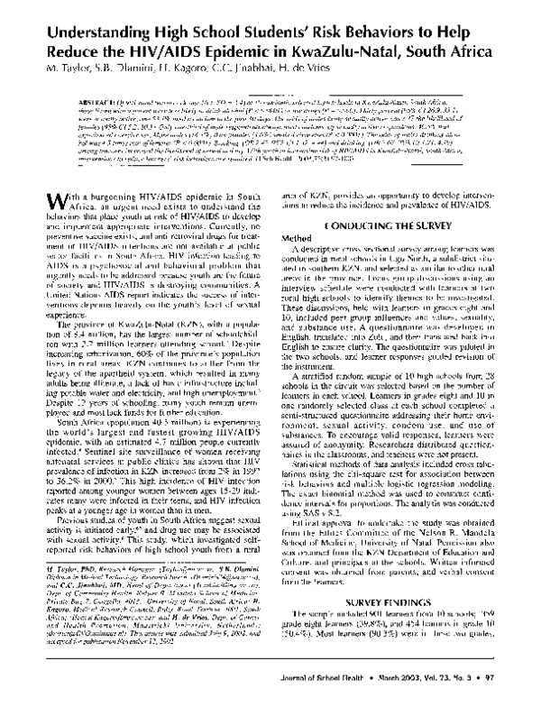 (PDF) Understanding High School Students' Risk Behaviors to Help Reduce ...