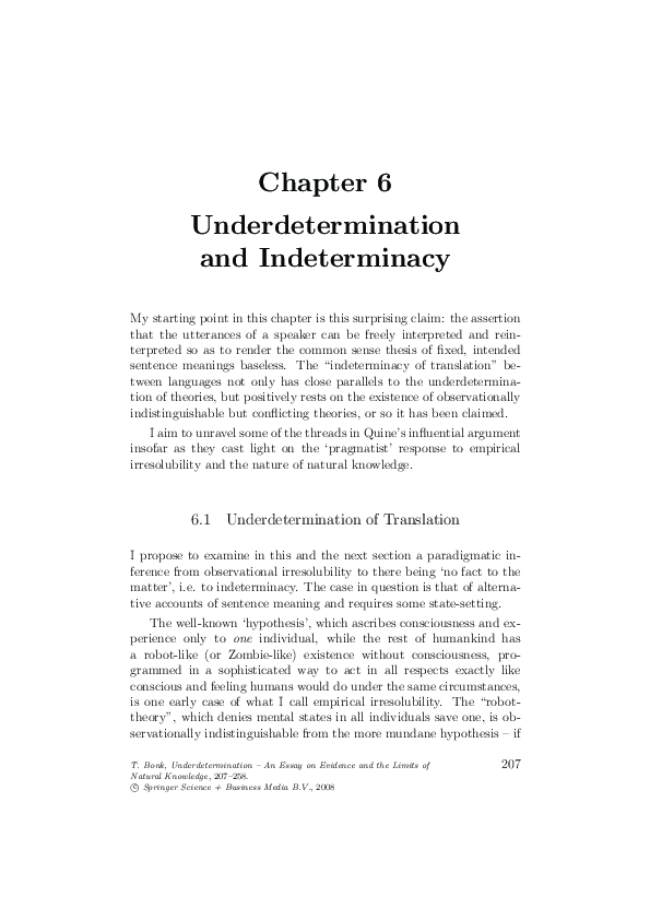 (PDF) Underdetermination and Indeterminacy