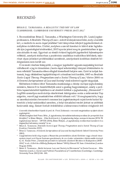 (PDF) Brian Z. Tamanaha: A Realistic Theory Of Law