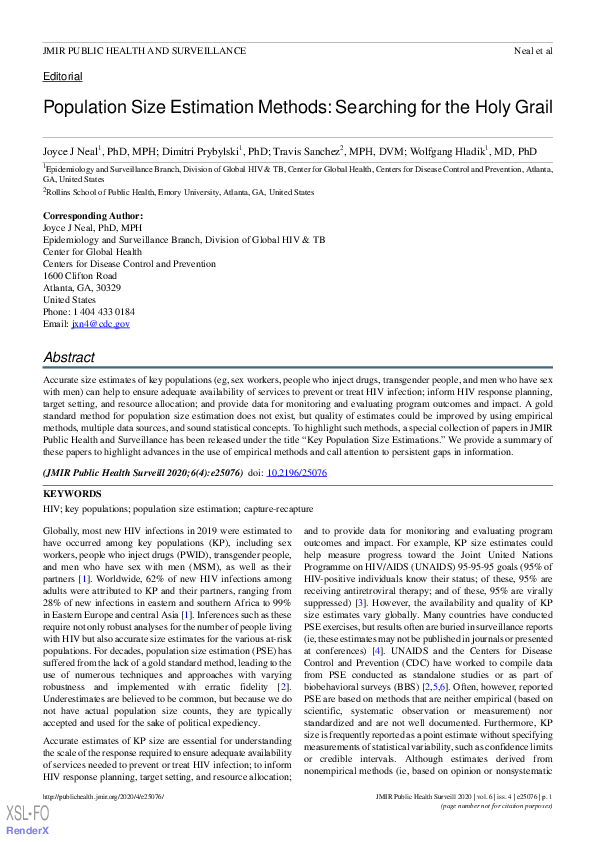 Pdf Population Size Estimation Methods Searching For The Holy Grail 2753