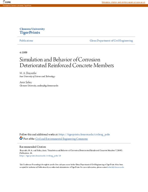 Pdf Simulation And Behavior Of Corrosion Deteriorated Reinforced Concrete Members