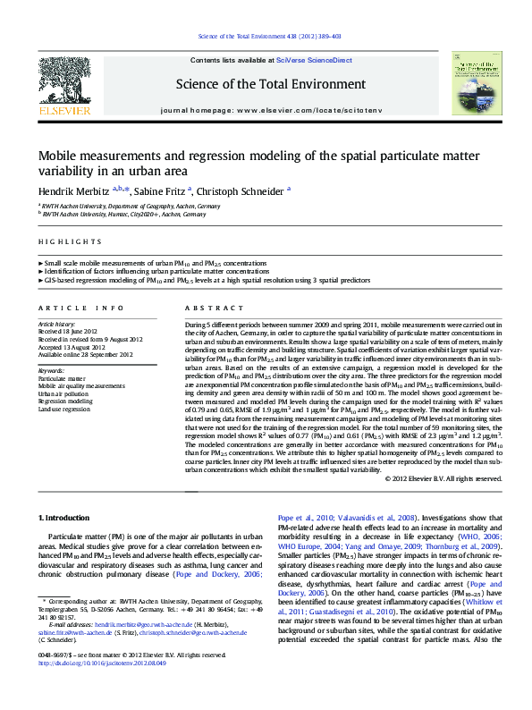 (PDF) Mobile measurements and regression modeling of the spatial particulate matter variability ...