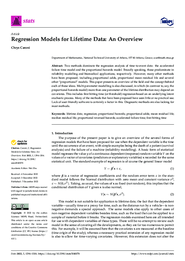 (PDF) Regression Models for Lifetime Data: An Overview