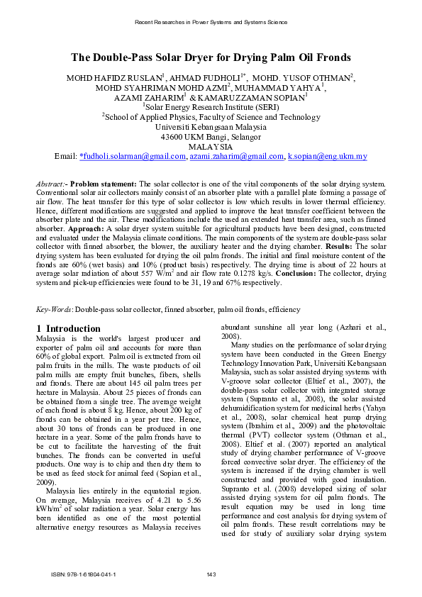 (PDF) The double-pass solar dryer for drying palm oil fronds