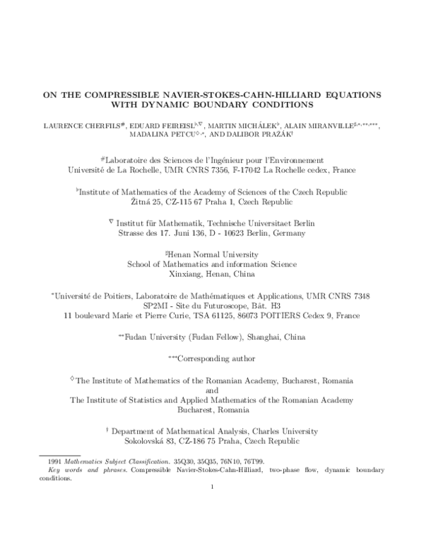 (PDF) The compressible Navier–Stokes–Cahn–Hilliard equations with ...