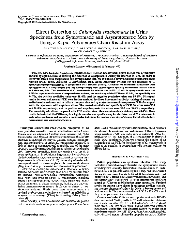 (PDF) Direct detection of Chlamydia trachomatis in urine specimens from ...