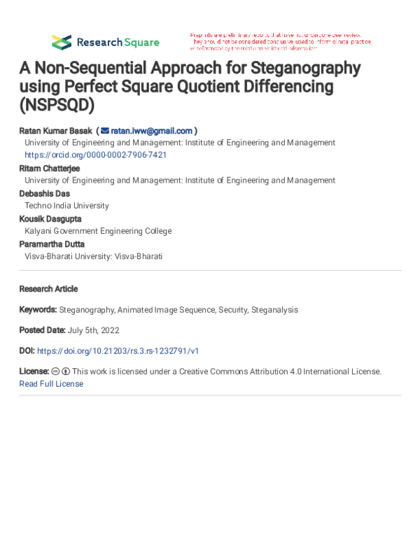 (PDF) A Non-Sequential Approach for Steganography using Perfect Square ...
