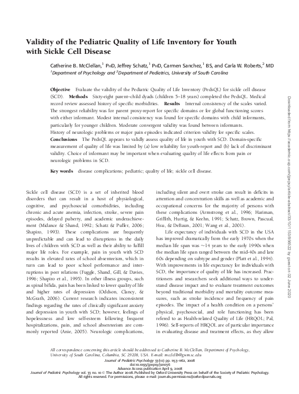(PDF) Validity of the Pediatric Quality of Life Inventory for Youth ...