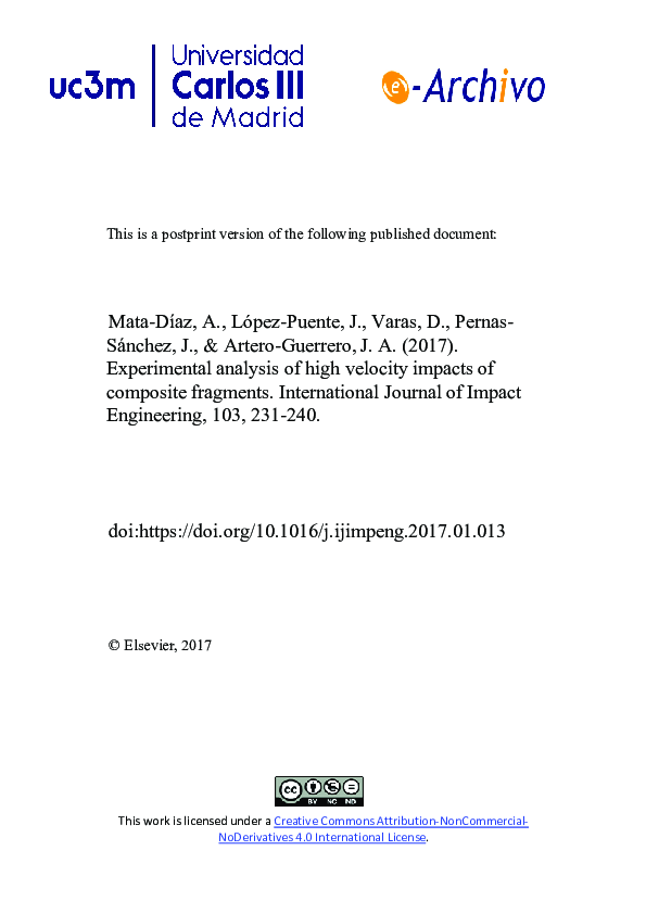 (PDF) Experimental analysis of high velocity impacts of composite fragments
