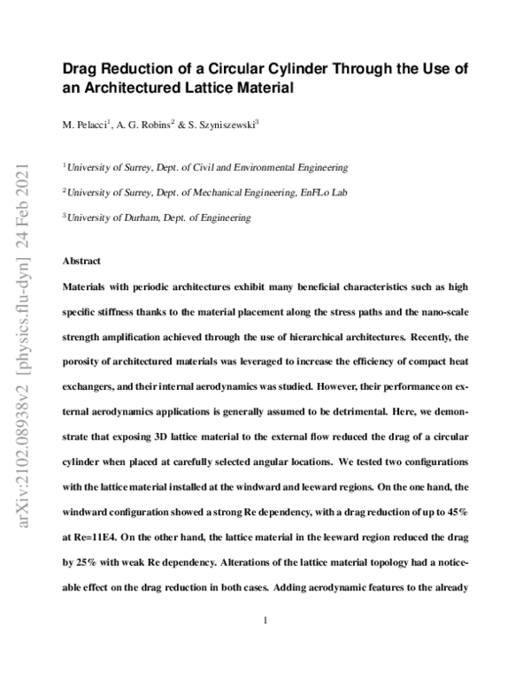 (PDF) Drag Reduction of a Circular Cylinder Through the Use of an Architectured Lattice Material