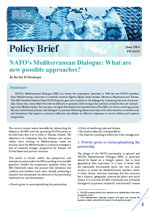 (PDF) NATO's Mediterranean Dialogue: What are New Possible Approaches?