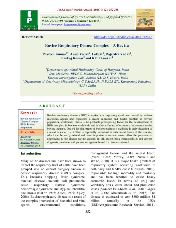 (PDF) Bovine Respiratory Disease Complex – A Review