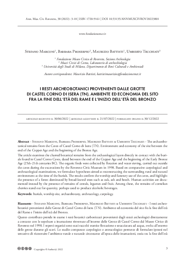 (PDF) I resti archeobotanici provenienti dalle Grotte di Castel Corno ...