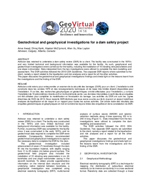 (PDF) Geotechnical and geophysical investigations for a dam safety project