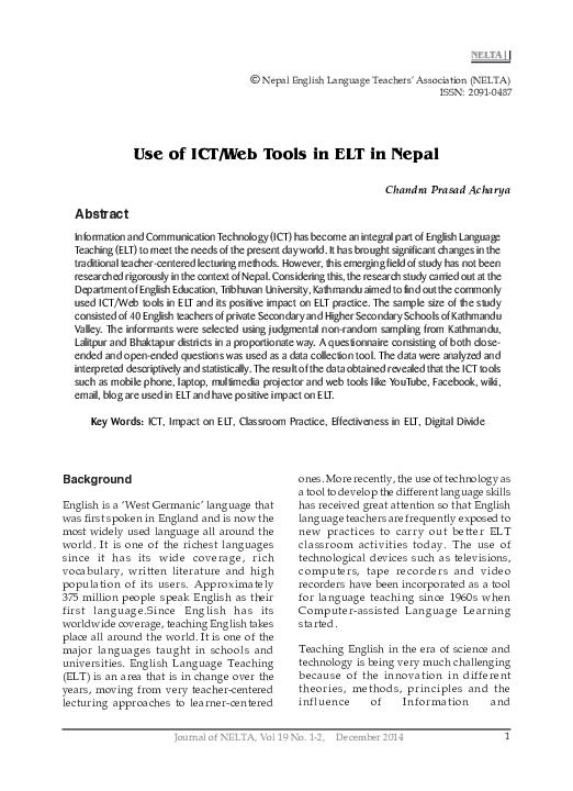 (PDF) Use of ICT/Web Tools in ELT in Nepal