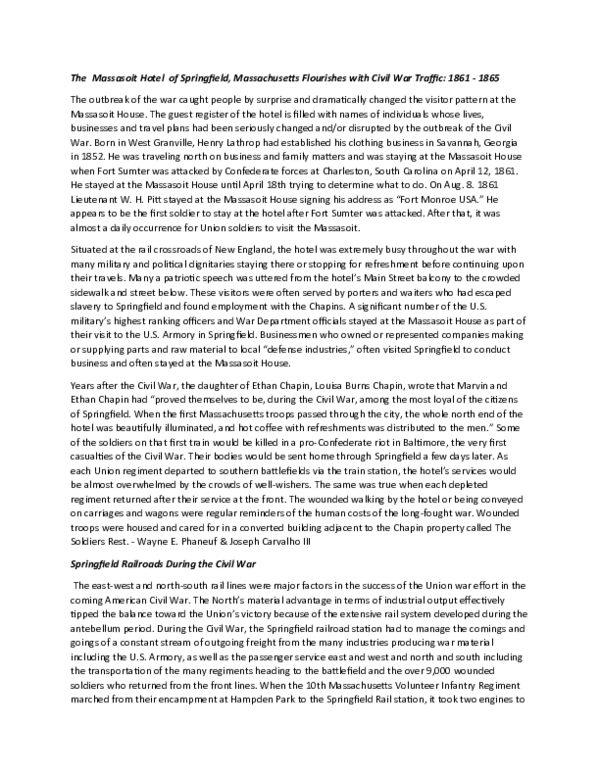 (DOC) The Massasoit Hotel of Springfield During the Civil War