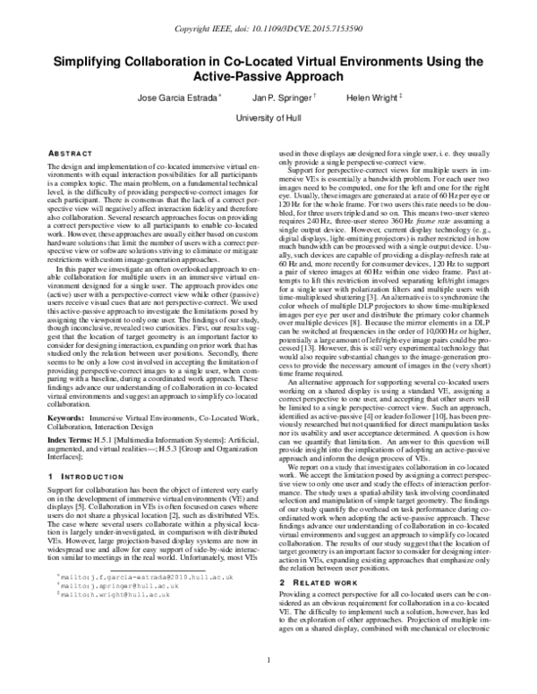 (PDF) Simplifying collaboration in co-located virtual environments using the active-passive ...
