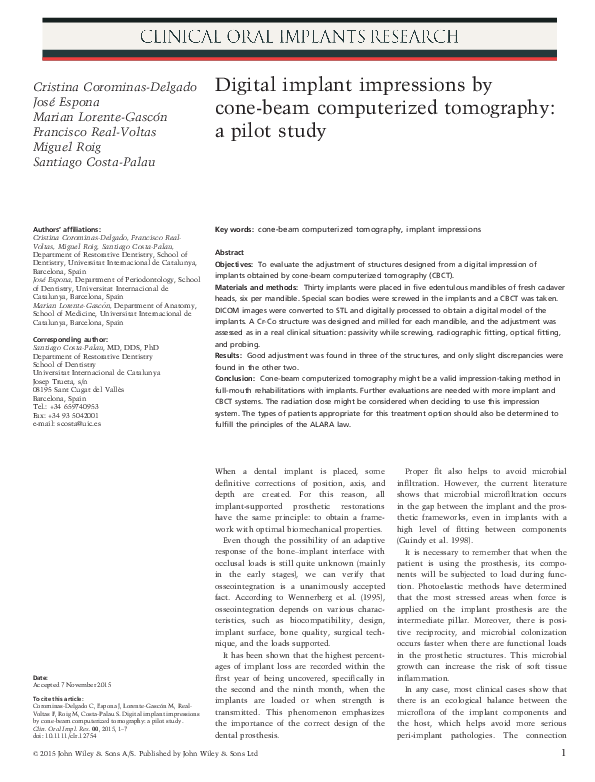 (PDF) Digital implant impressions by cone-beam computerized tomography ...