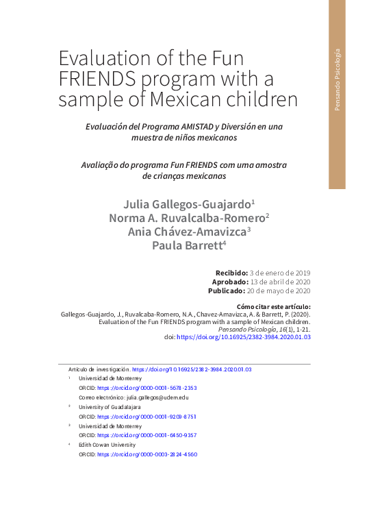 (PDF) Evaluation of the Fun FRIENDS program with a sample of Mexican ...