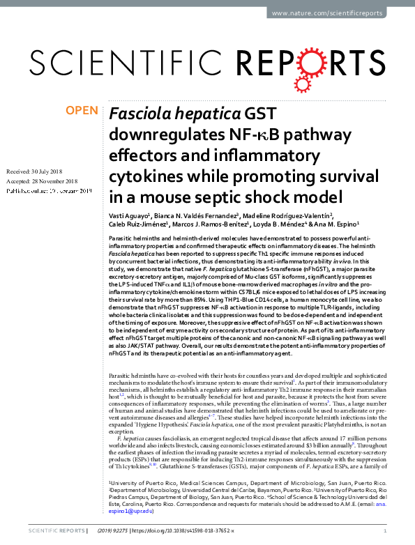 (PDF) Fasciola hepatica GST downregulates NF-κB pathway effectors and ...