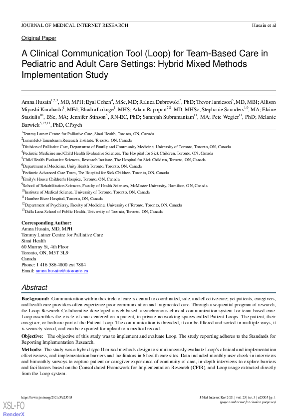 (PDF) A Clinical Communication Tool (Loop) for Team-Based Care in ...