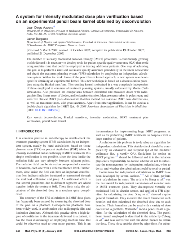 (PDF) A system for intensity modulated dose plan verification based on ...