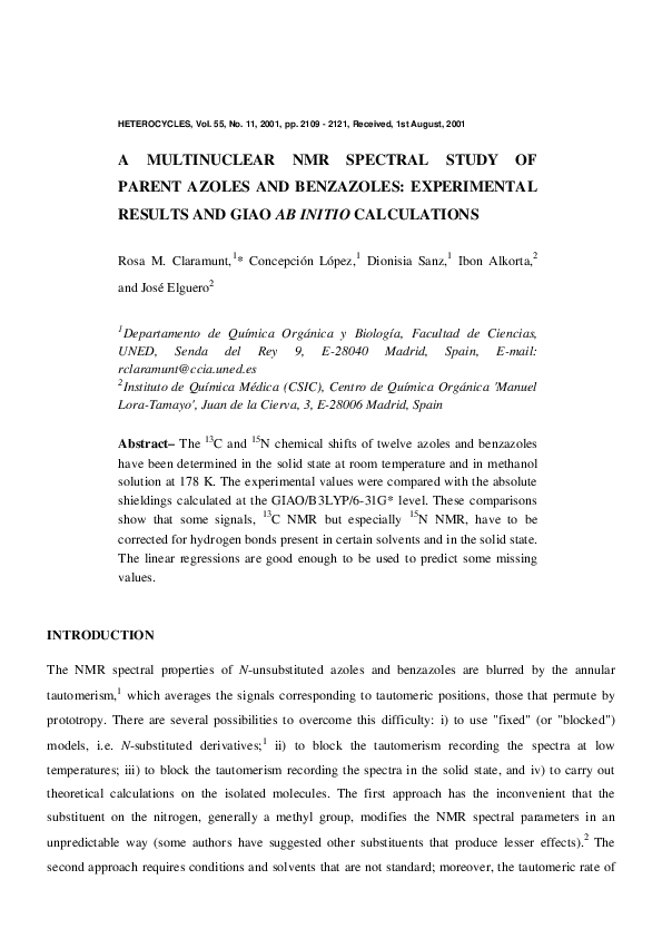 (PDF) A Multinuclear NMR Spectral Study of Parent Azoles and Benzazoles: Experimental Results ...
