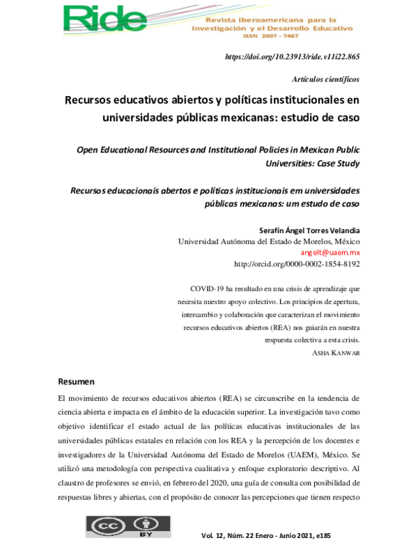 (PDF) Recursos educativos abiertos y políticas institucionales en universidades públicas ...