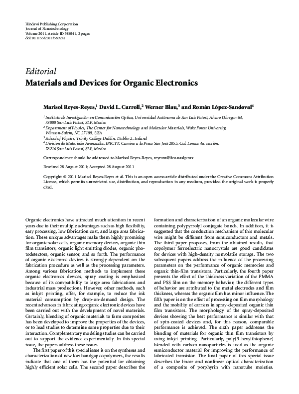 (PDF) Materials and Devices for Organic Electronics