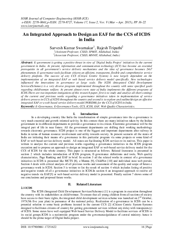(PDF) An Integrated Approach to Design an EAF for the CCS of ICDS in India