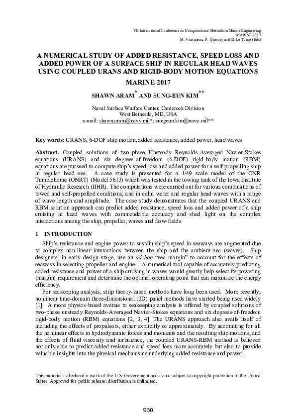 (PDF) A numerical study of added resistance, speed loss and added power ...
