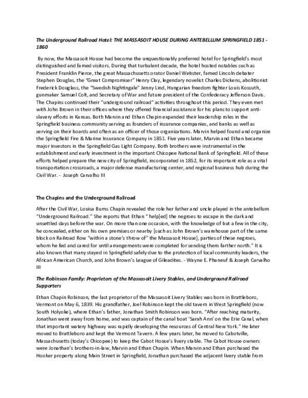 (DOC) The Underground Railroad Hotel: THE MASSASOIT HOUSE DURING ...