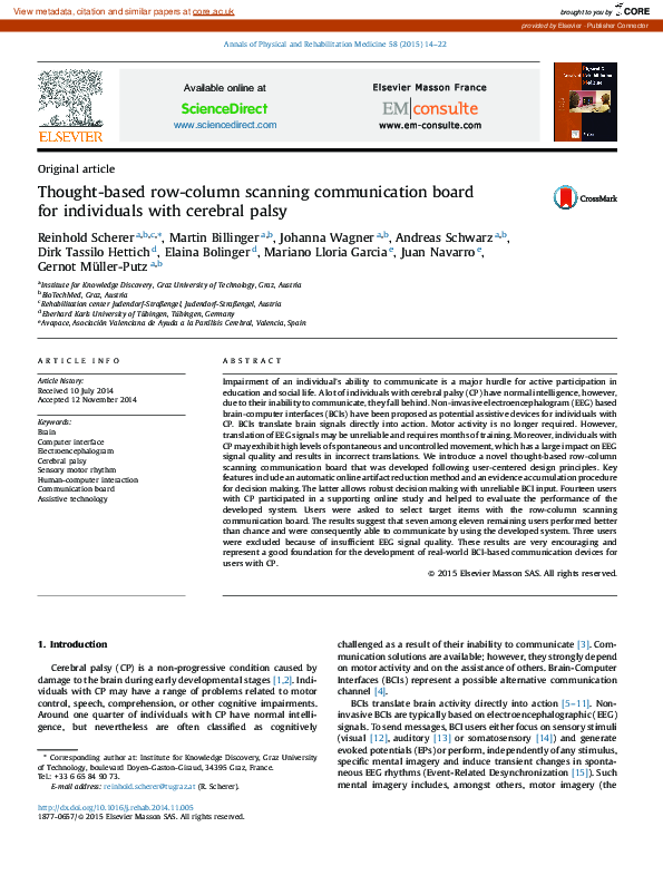 (PDF) Thought-based row-column scanning communication board for ...