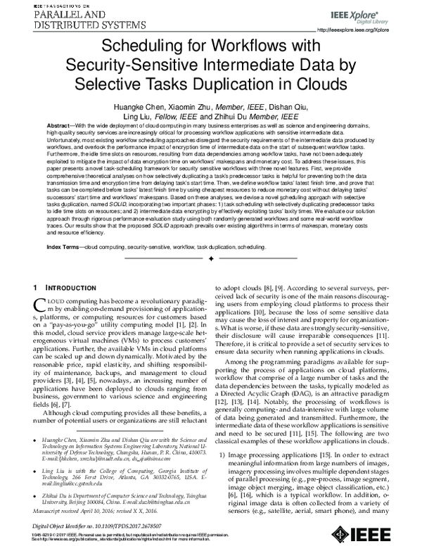 (PDF) Scheduling for Workflows with Security-Sensitive Intermediate Data by Selective Tasks ...