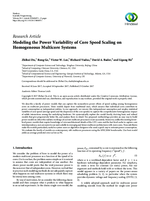 Pdf Modeling The Power Variability Of Core Speed Scaling On Homogeneous Multicore Systems 4948