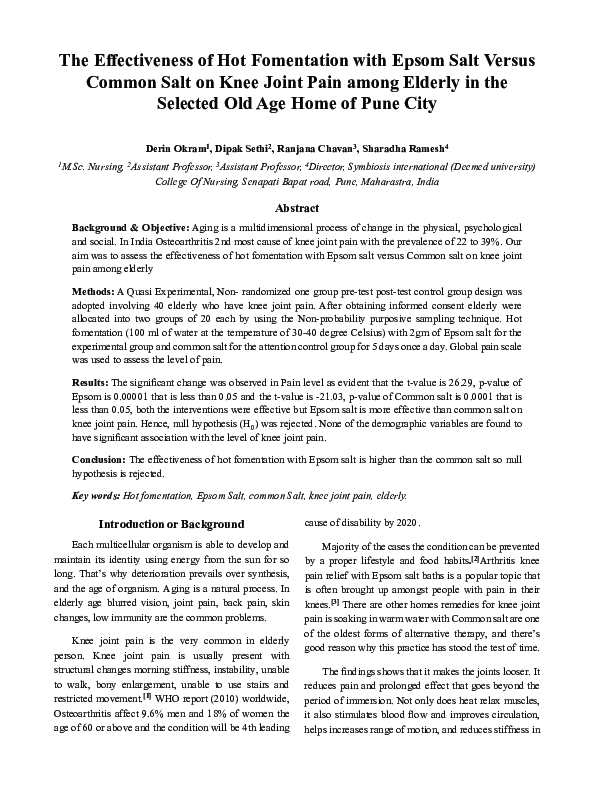 (PDF) The Effectiveness of Hot Fomentation with Epsom Salt Versus ...