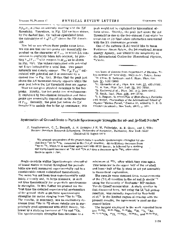 (PDF) Systematics of Ground-Stateα-Particle Spectroscopic Strengths ...