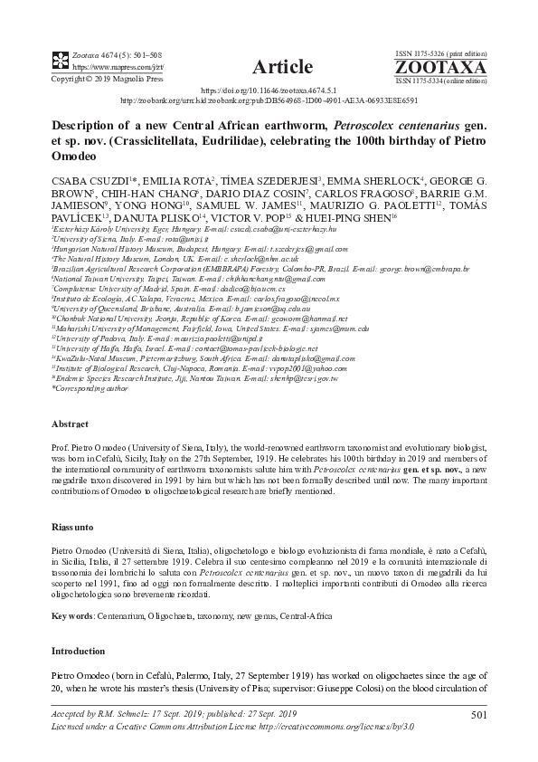 (PDF) Description of a new Central African earthworm, Petroscolex ...