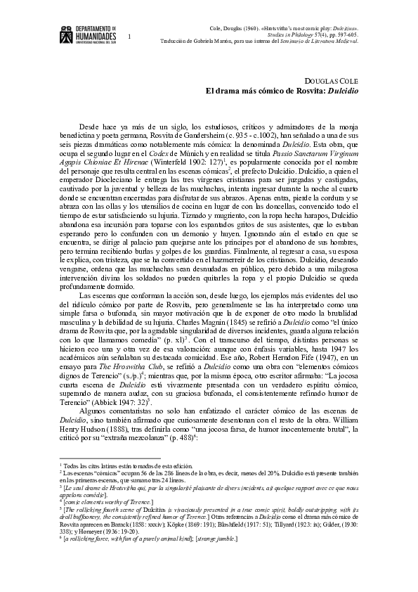 (PDF) [Traducción] La obra más cómica de Rosvita: Dulcidio: Cole ...