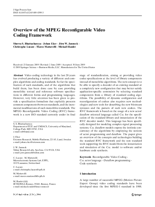 (PDF) J Sign Process Syst DOI 10.1007/s11265-009-0399-3 Overview of the MPEG Reconfigurable ...