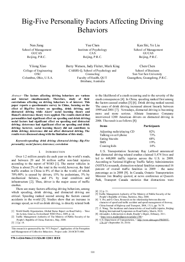 (PDF) Big-five personality factors affecting driving behaviors