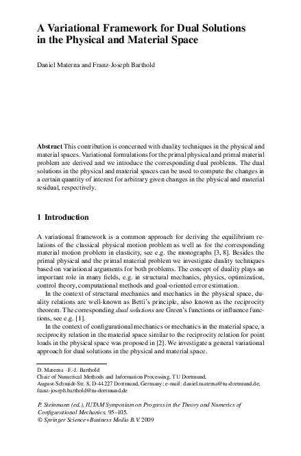 (PDF) A Variational Framework for Dual Solutions in the Physical and Material Space