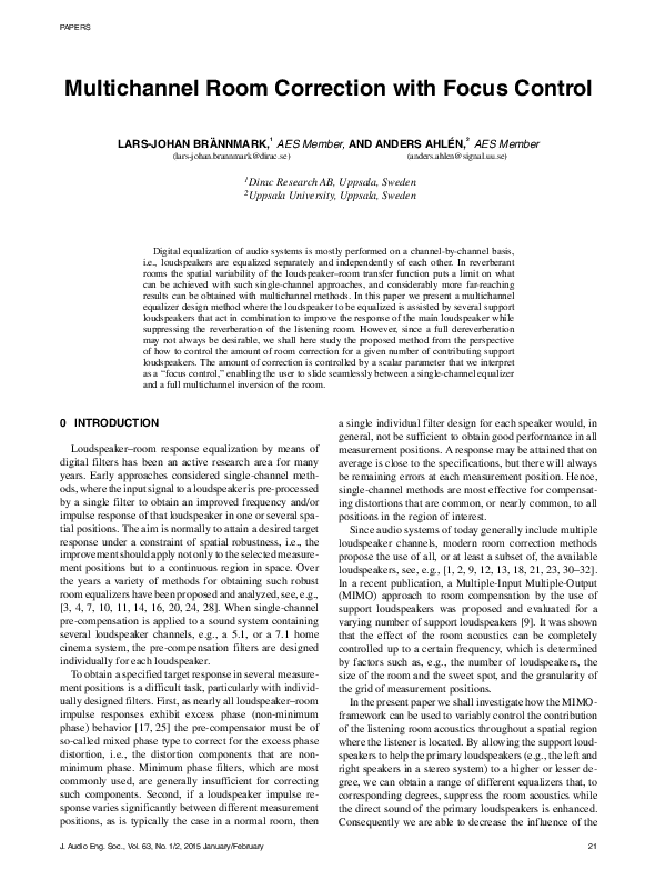 (PDF) Multichannel Room Correction with Focus Control
