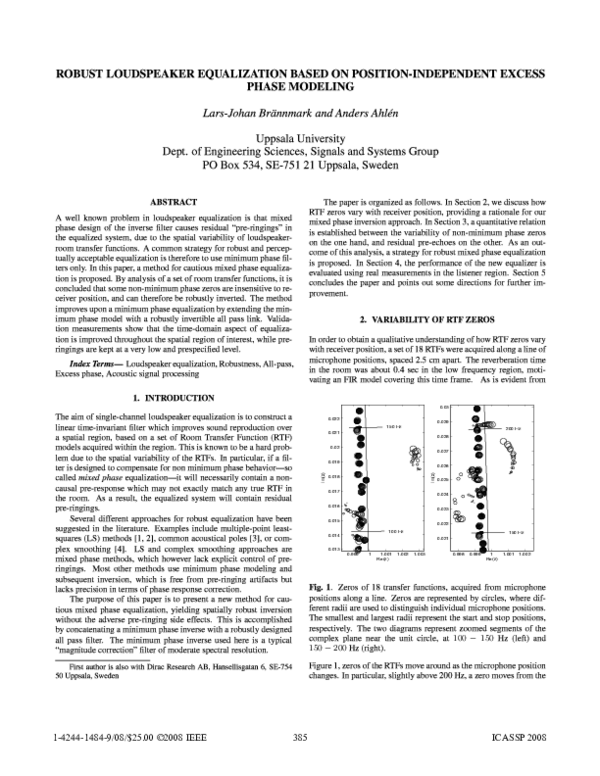 (PDF) Robust loudspeaker equalization based on position-independent excess phase modeling