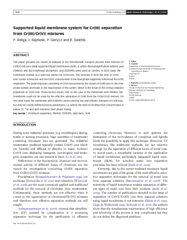 (PDF) Supported liquid membrane system for Cr(III) separation from Cr ...