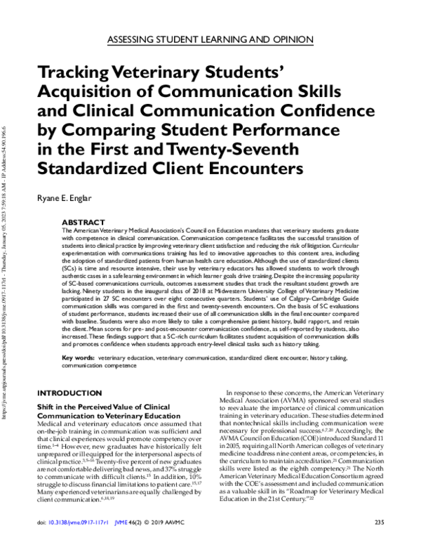 (PDF) Tracking Veterinary Students’ Acquisition of Communication Skills ...