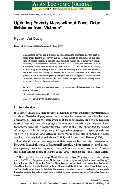 (PDF) Updating Poverty Maps without Panel Data: Evidence from Vietnam
