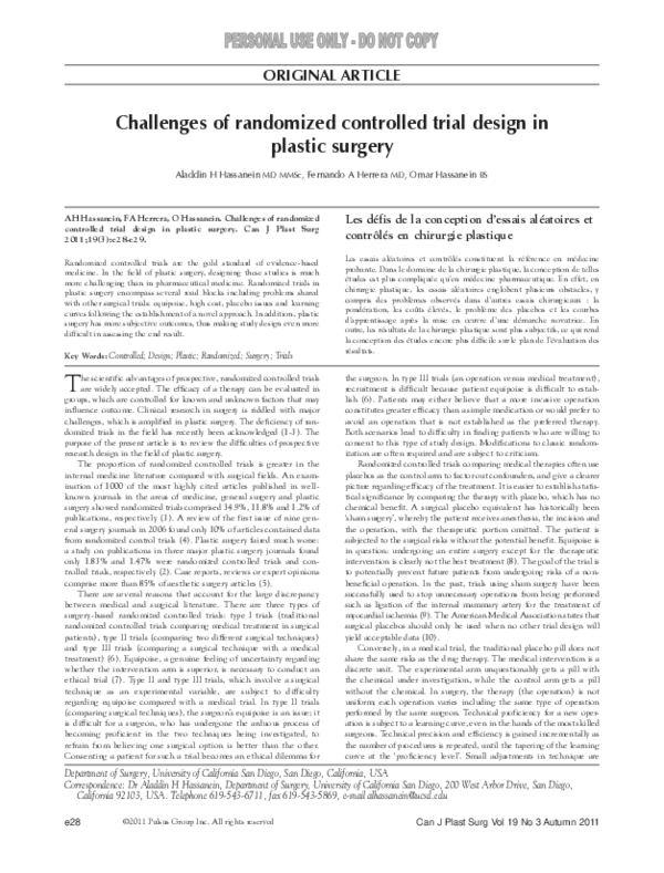 (PDF) Challenges of randomized controlled trial design in plastic ...