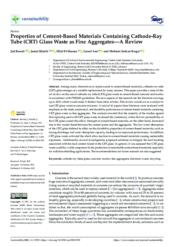 (PDF) Properties of Cement-Based Materials Containing Cathode-Ray Tube ...