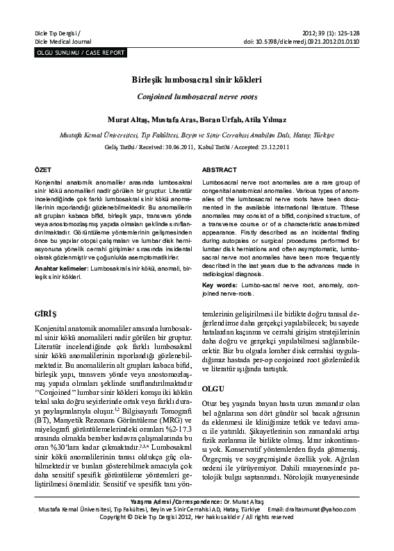 (PDF) Conjoined lumbosacral nerve roots